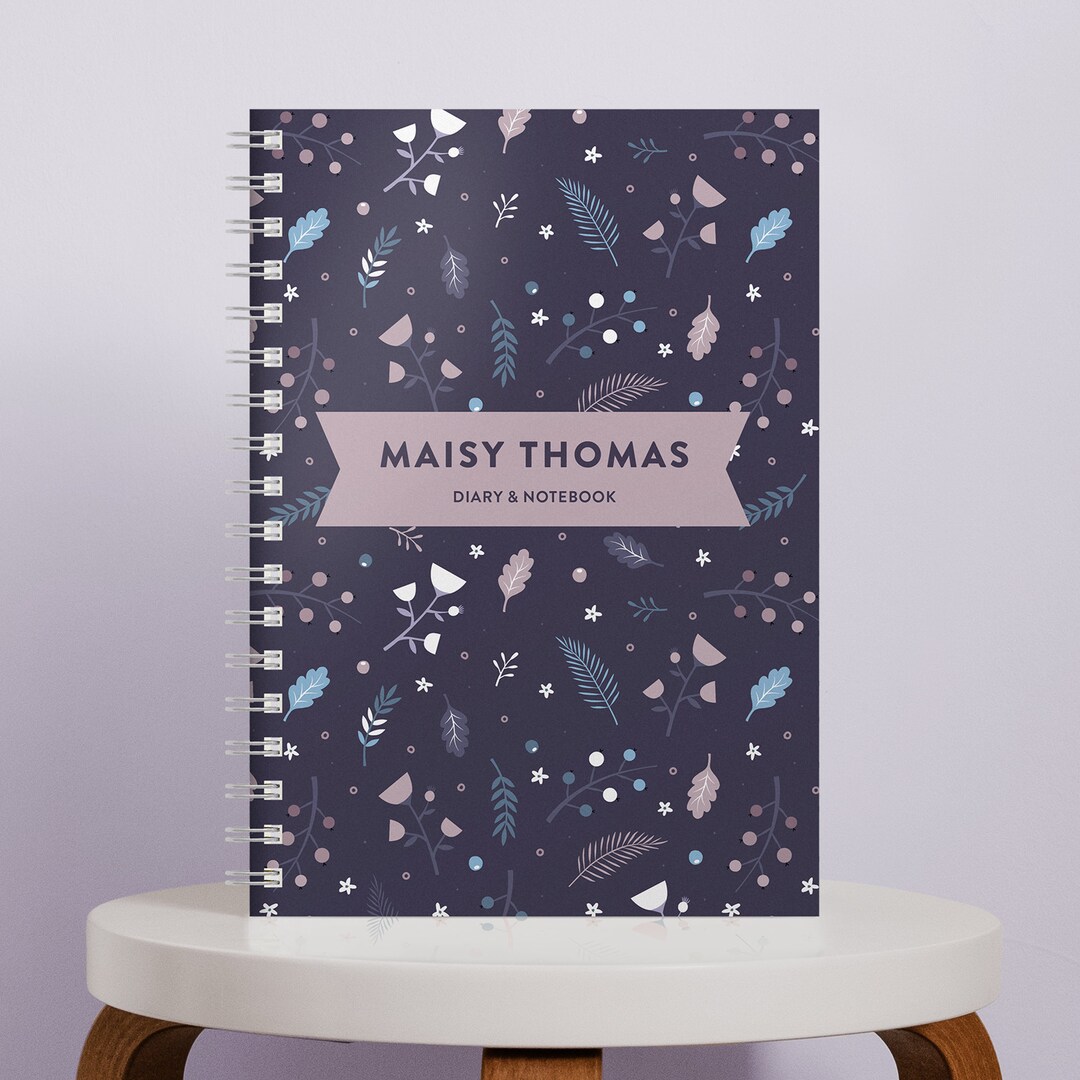 Personalised 2026 Diary | Name | Leaf Design Purple, White, Green, Uni ...