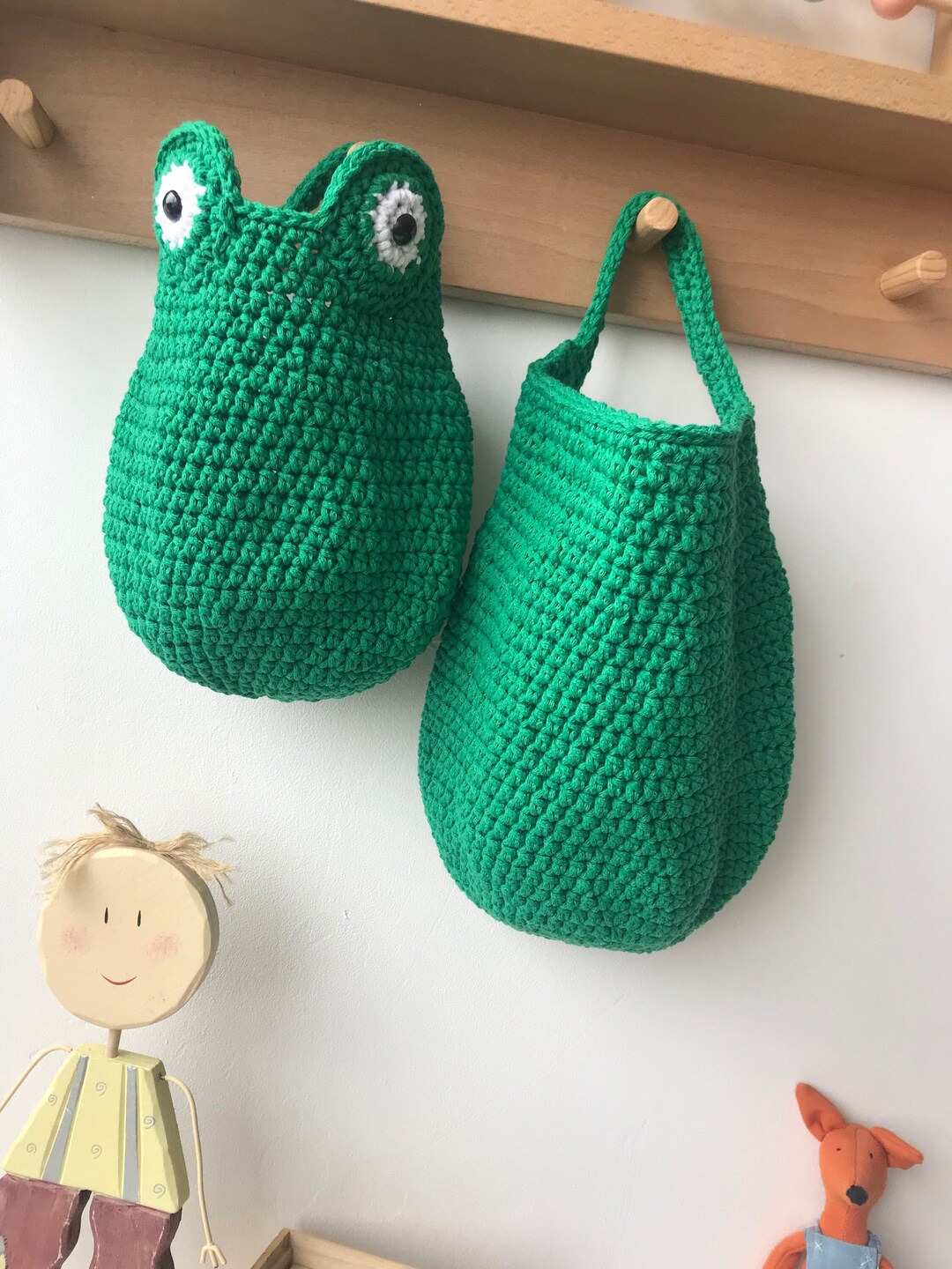 Basket Set Hanging Baskets Green Cotton Frog Hanging Storage Basket ...