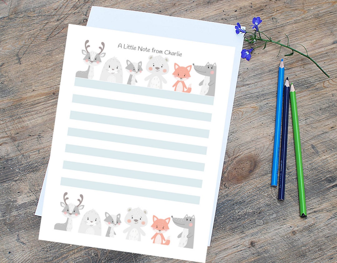 Personalized Forest Friends Writing Paper for Kids, Cute Printable ...