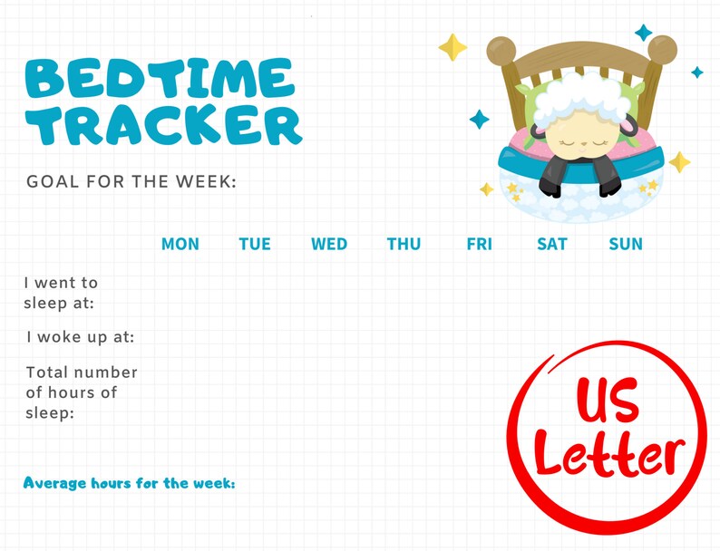 Bedtime Tracker Chart for Kids, Printable Weekly Sleep Time Log and ...