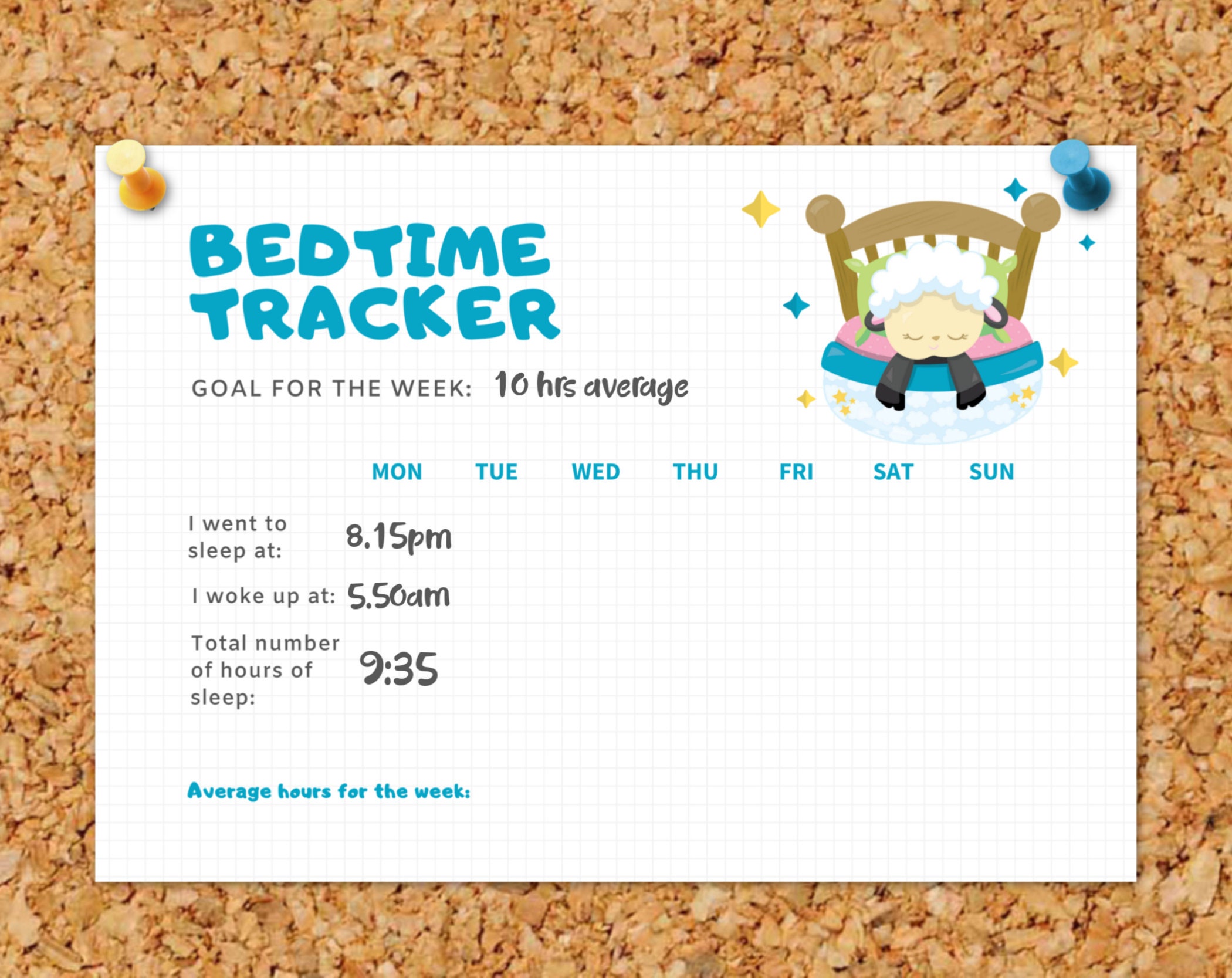 Bedtime Tracker Chart for Kids, Printable Weekly Sleep Time Log and ...