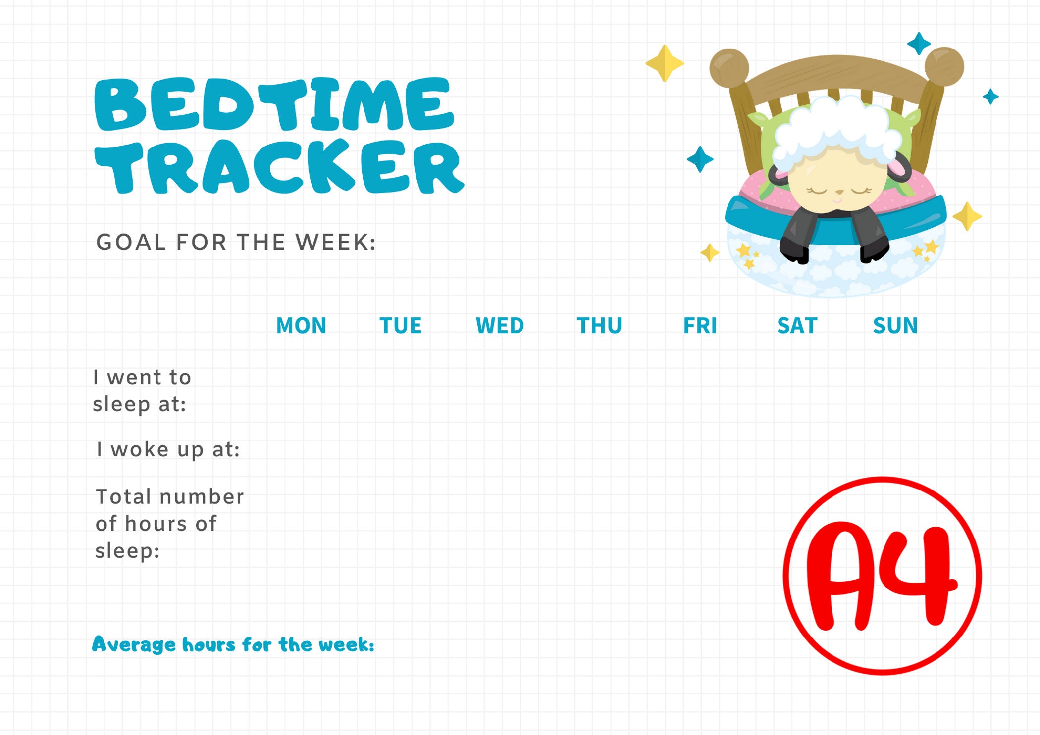 Bedtime Tracker Chart for Kids, Printable Weekly Sleep Time Log and ...