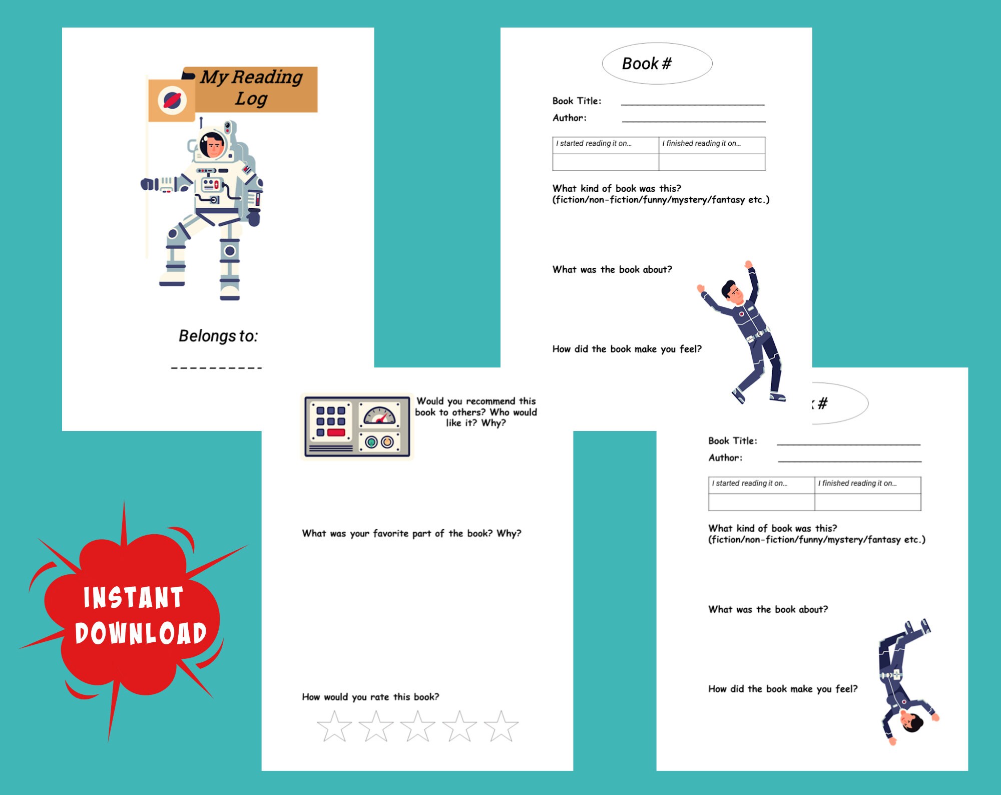 Space-themed Reading Log for Kids Printable Children's - Etsy