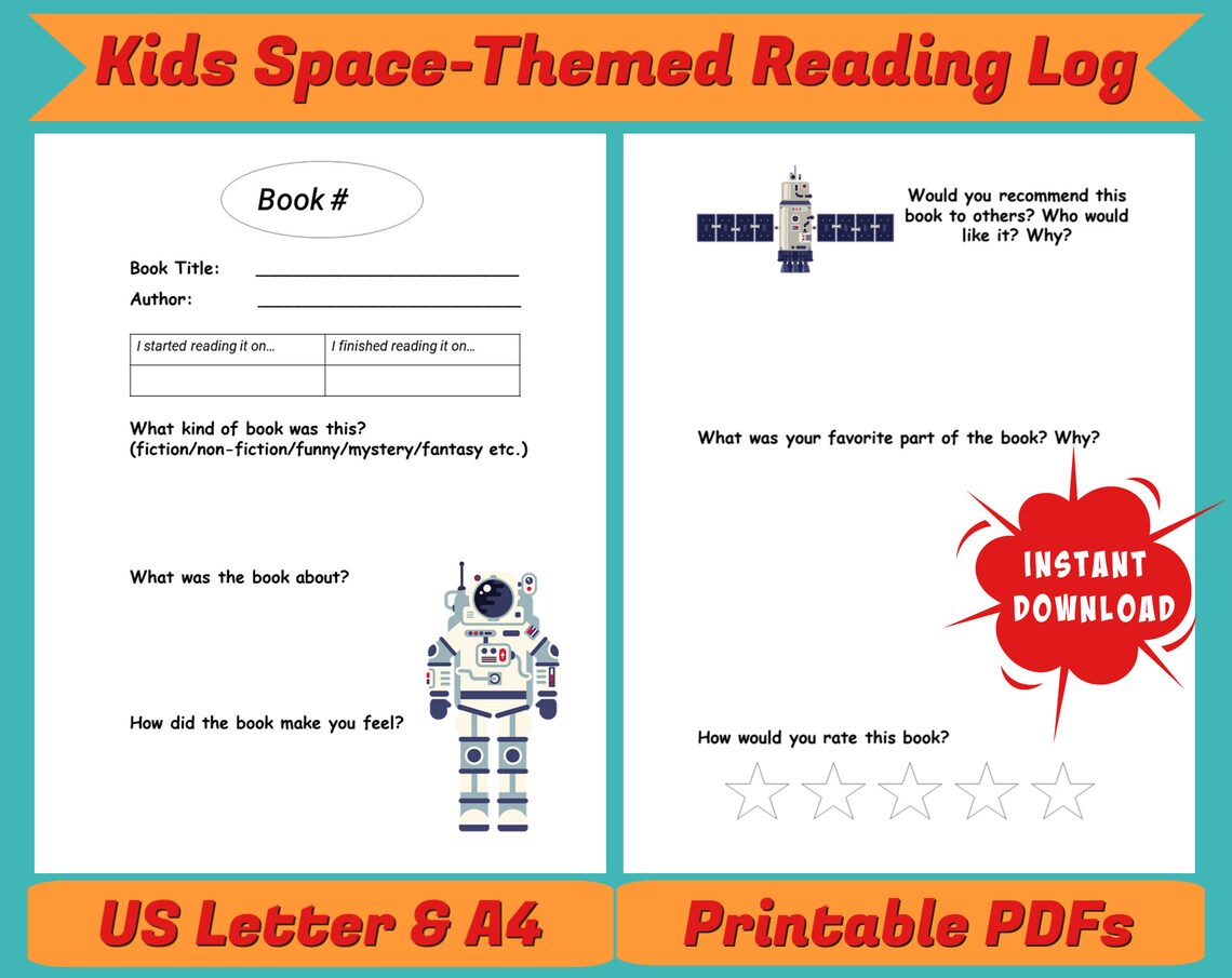 Space-themed Reading Log for Kids Printable Children's - Etsy