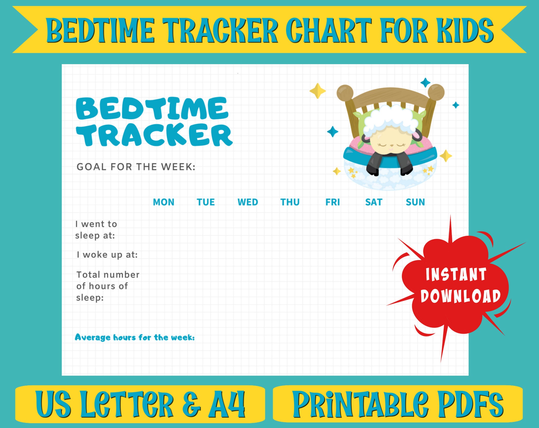 Bedtime Tracker Chart for Kids, Printable Weekly Sleep Time Log and ...