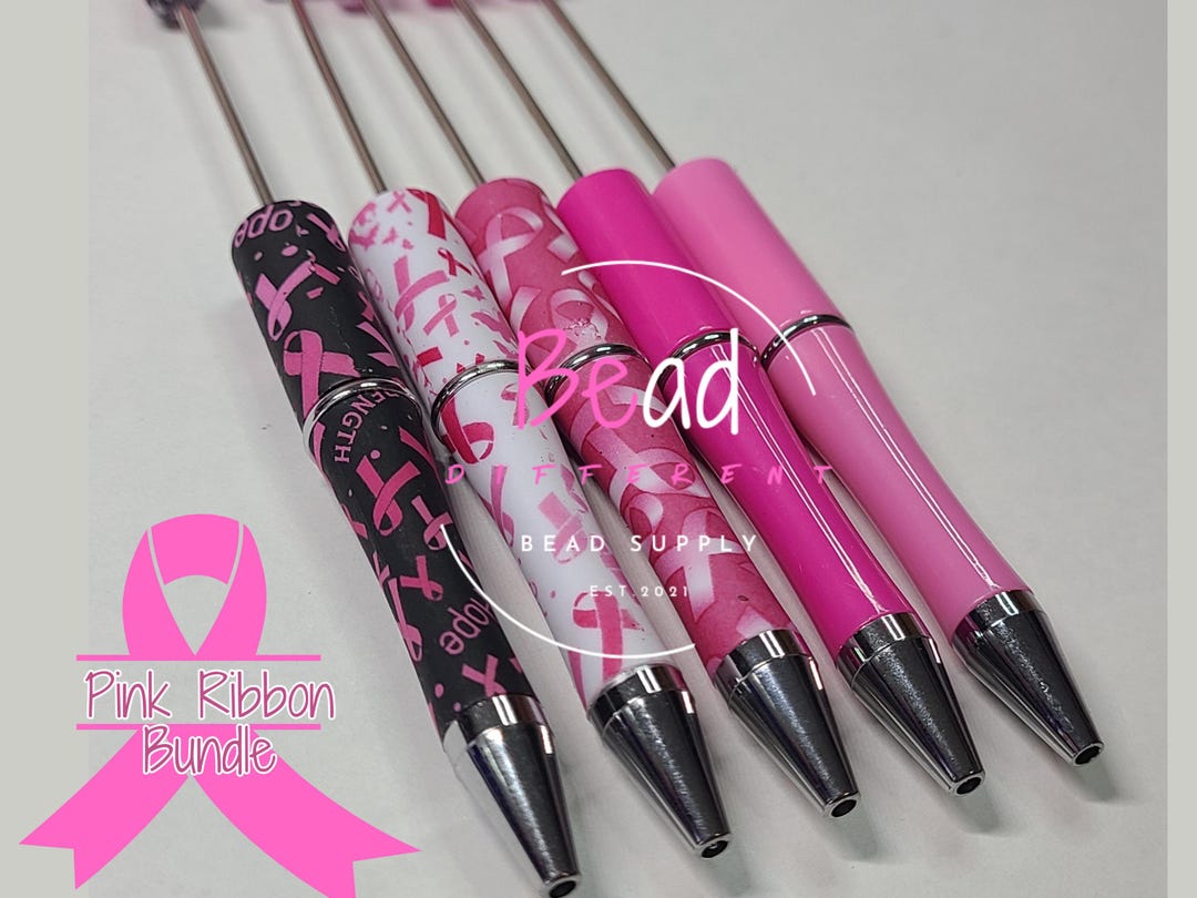 Pink Ribbon Pen Bundle Pack, Printed Beaded Pen Blanks, Crafting Pens ...