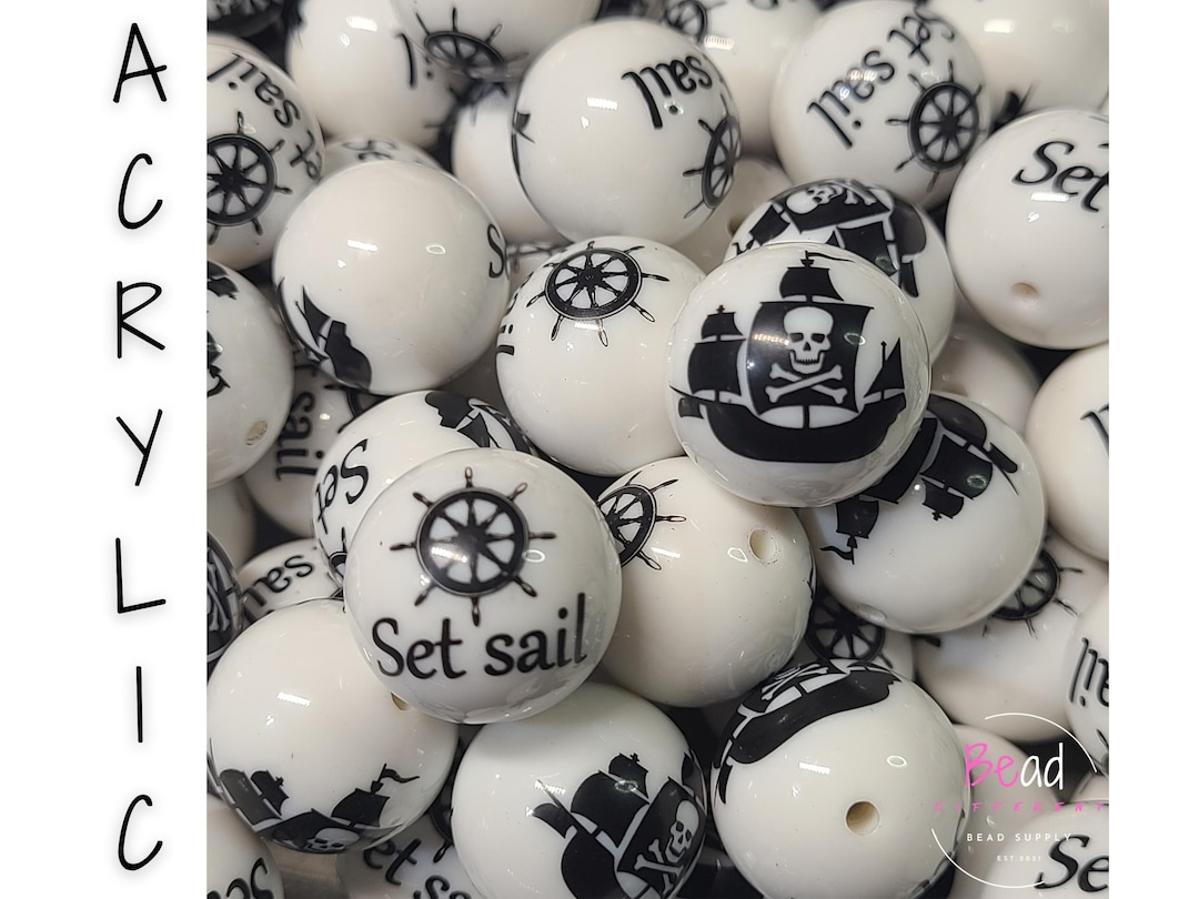 Pirate Ship Beads 20mm Acrylic, Nautical Beads, Set Sail Beads, Compass ...
