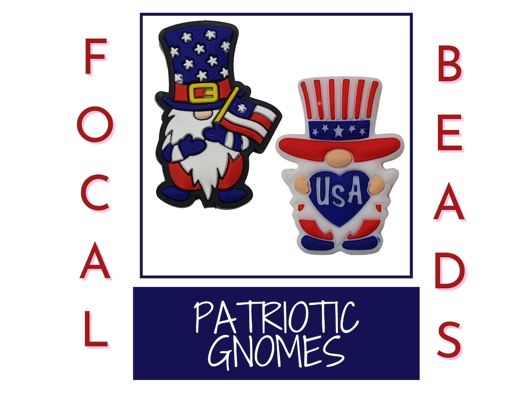 Patriotic Gnomes, Focal Silicone Beads, USA Beads, Gnome Bead, Flag ...