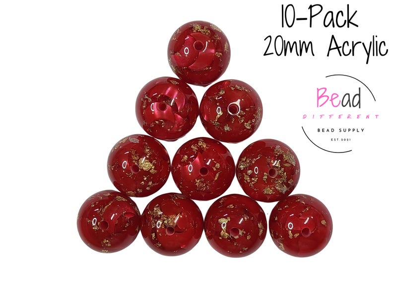 20mm Bubblegum Bead, Bright Red Bead, Gold Flake Beads, Chunky Bead ...