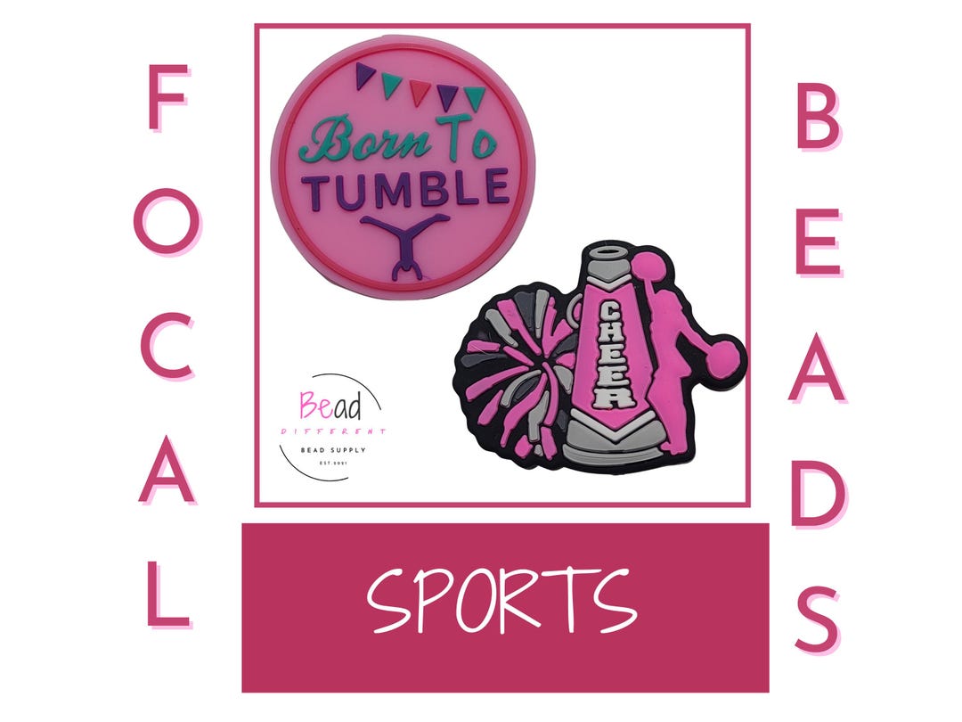Cheer Beads, Tumble Beads, Silicone Focal Bead, Sports Bead, DIY Craft ...