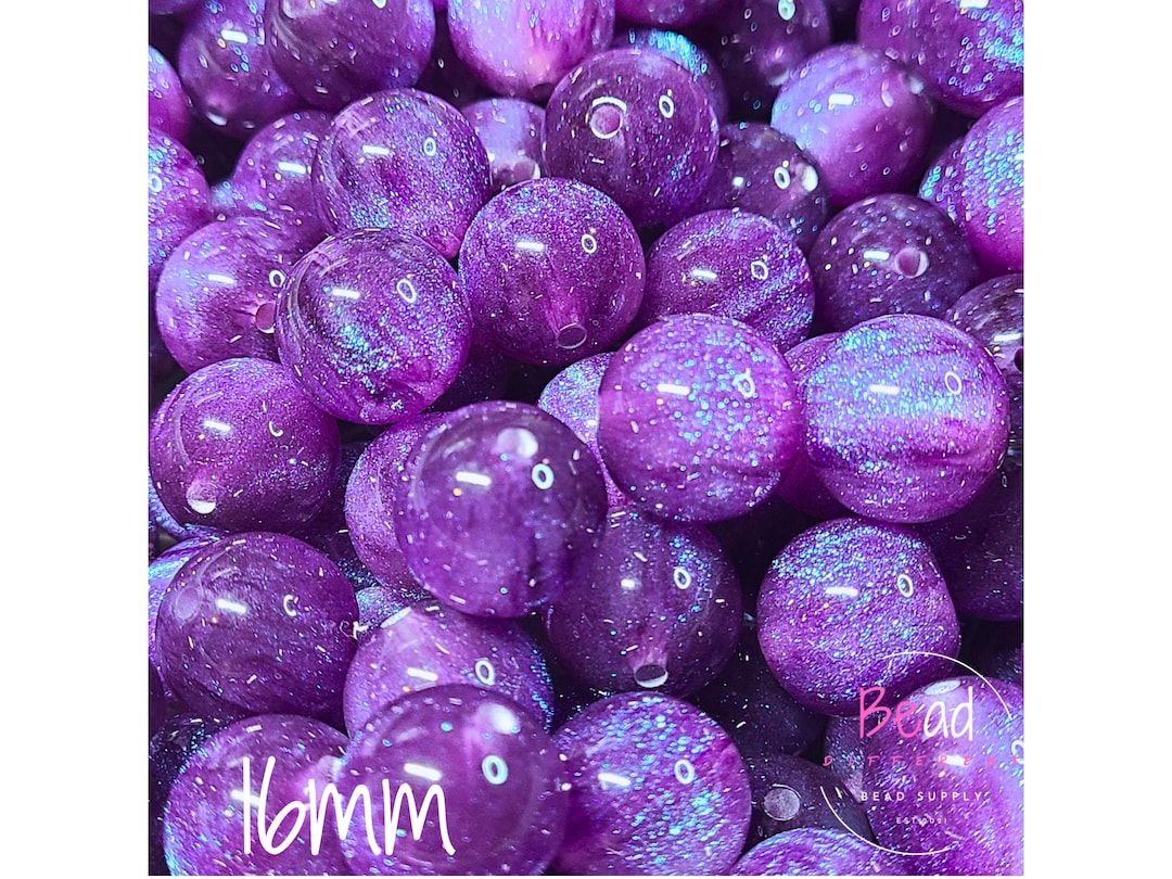 16mm Acrylic Beads, Shimmer Bead, Purple Bead, Chunky Bead, Glittery ...