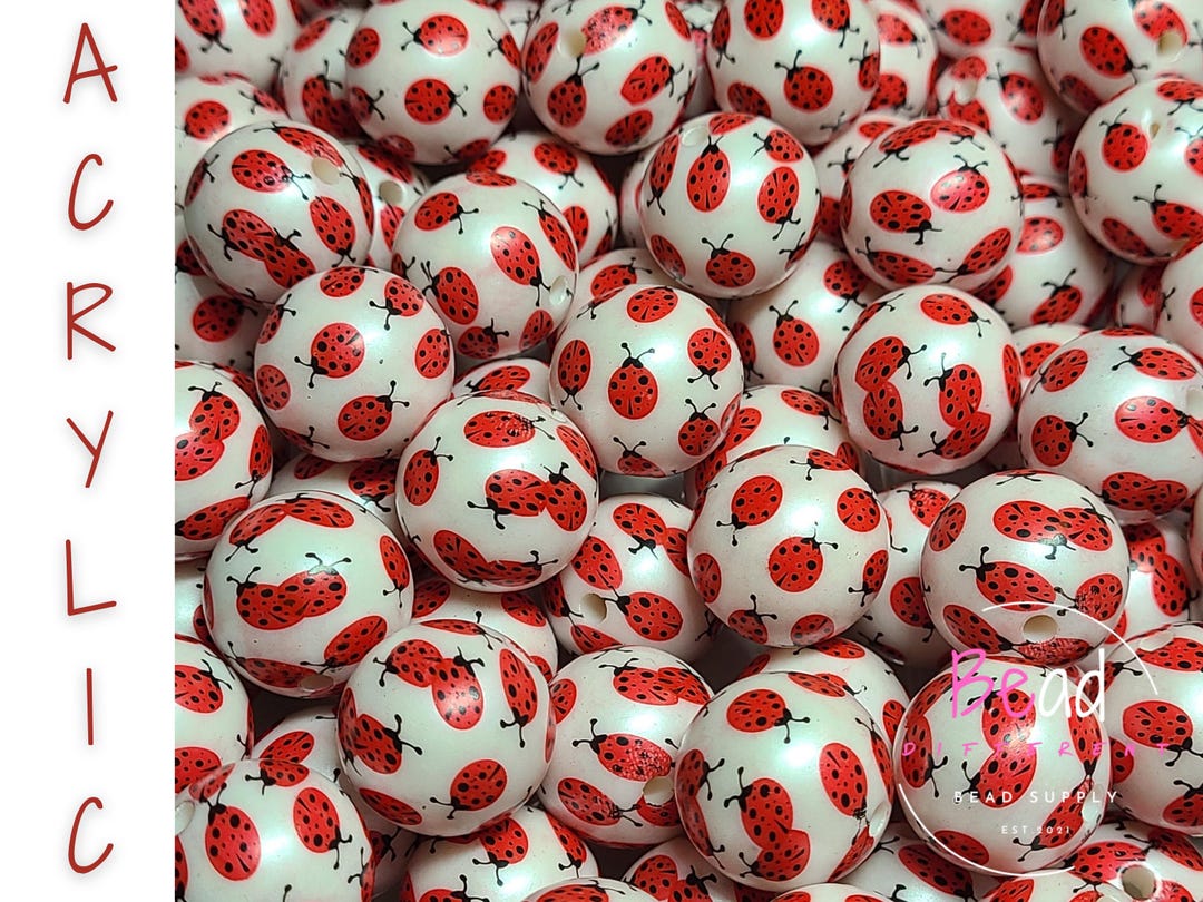 20mm Bubblegum Beads, Lady Bug Beads, Chunky Beads, Acrylic Beads ...