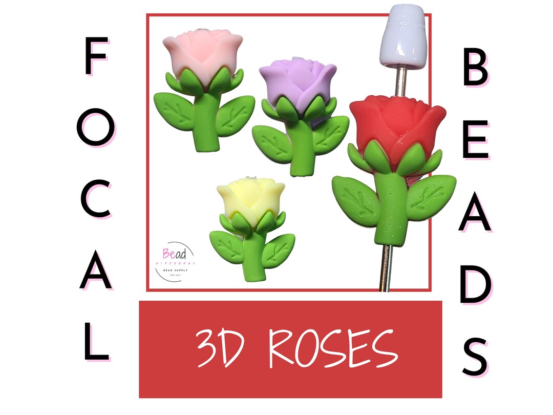 3D Beads, Rose Bead, Silicone Focal Beads, Flower Focal Beads, Pot ...