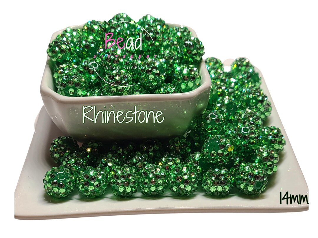 14mm Green Rhinestone Beads, Spacer Beads, Chunky Bubblegum Beads ...