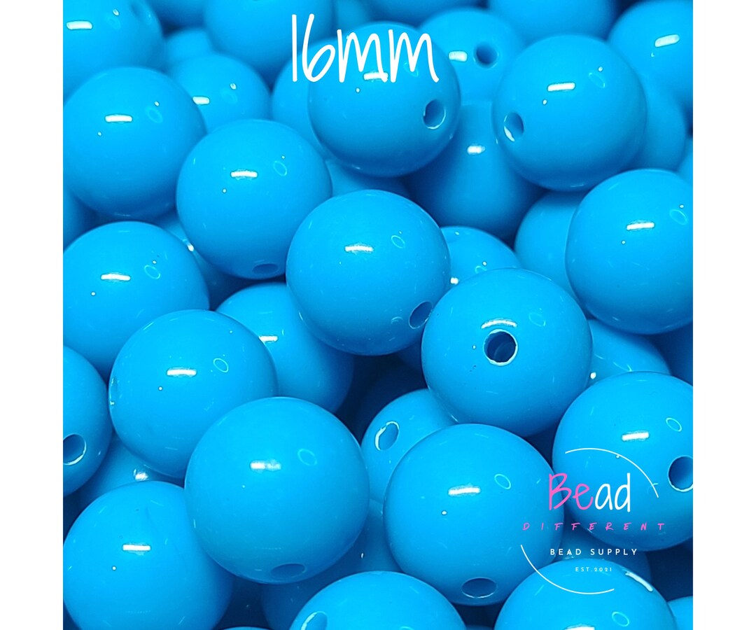 16mm Solid Light Blue Bead, Round Acrylic Bead, Jewelry Making Beads ...
