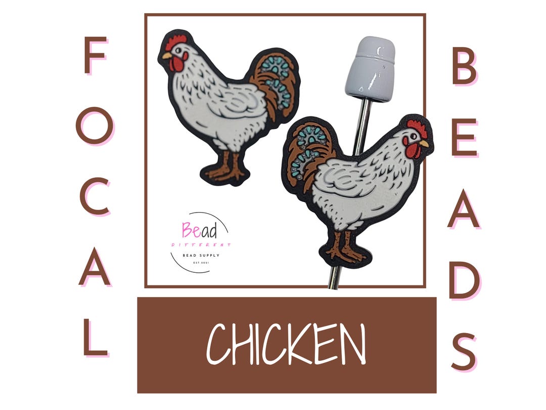 Chicken Beads, Silicone Focal Beads, Rooster Focal Beads, Farm Animal ...