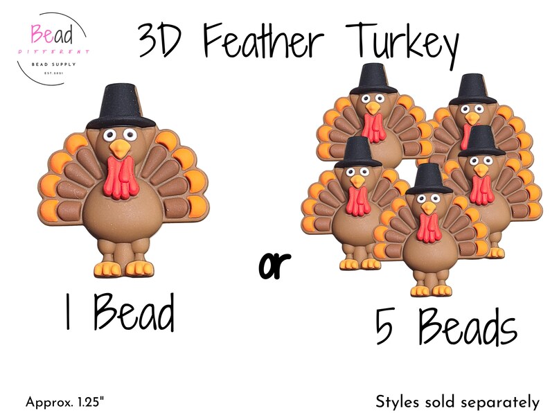 3D Beads, Thanksgiving Beads, Silicone Focal Beads, Turkey Beads, Fall ...