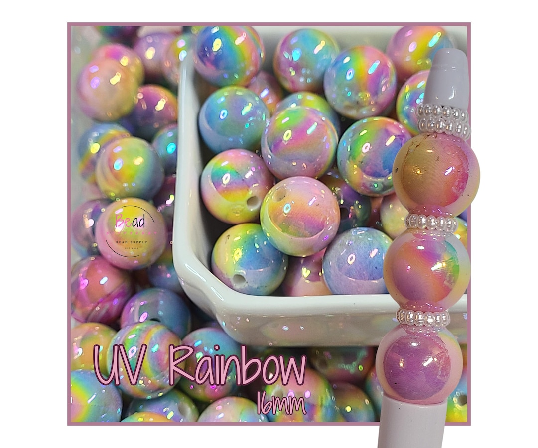 16mm Bead, UV Pastel Bead, Rainbow Bead, Mixed Bubblegum Bead, Chunky ...