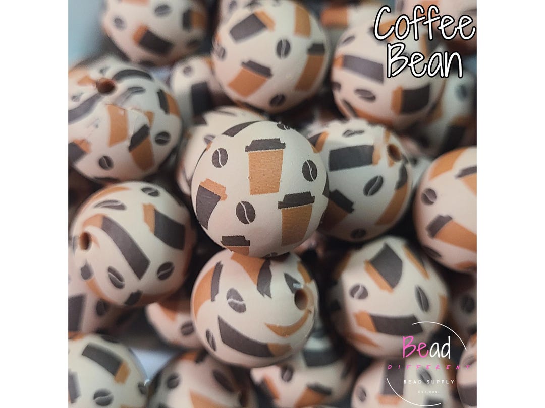 Printed Beads, 15mm Round Beads, Coffee Beads, Cup Charm Beads, DIY ...
