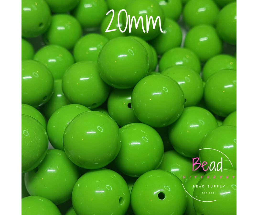 20mm Solid Lime Green Bead, Round Acrylic Bead, Jewelry Making Beads ...
