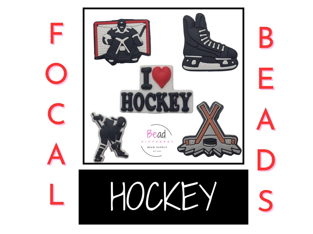 Hockey Focal Beads, Sports Beads, I Love Hockey Beads, Puck Beads ...