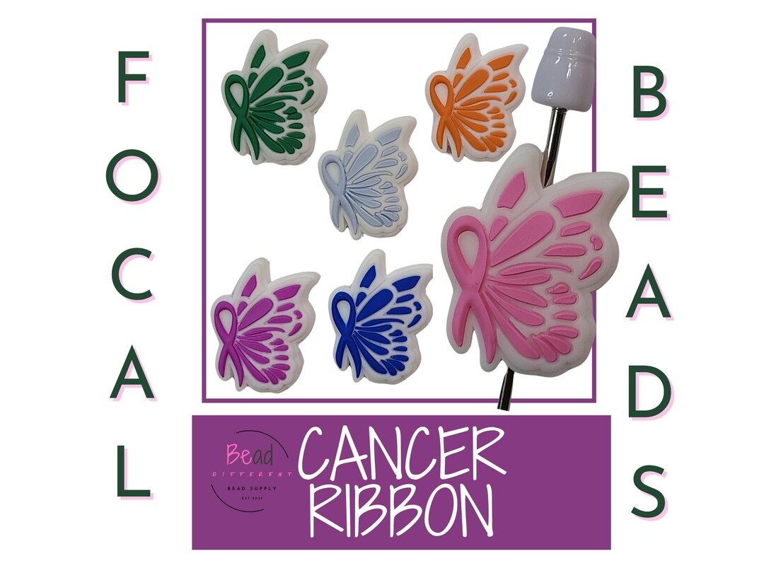 Cancer Awareness Beads, Cancer Ribbon Bead, Silicone Focal Beads, DIY ...