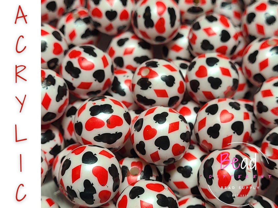 20mm Bubblegum Beads, Playing Card Beads, Heart Bead, Poker Beads ...