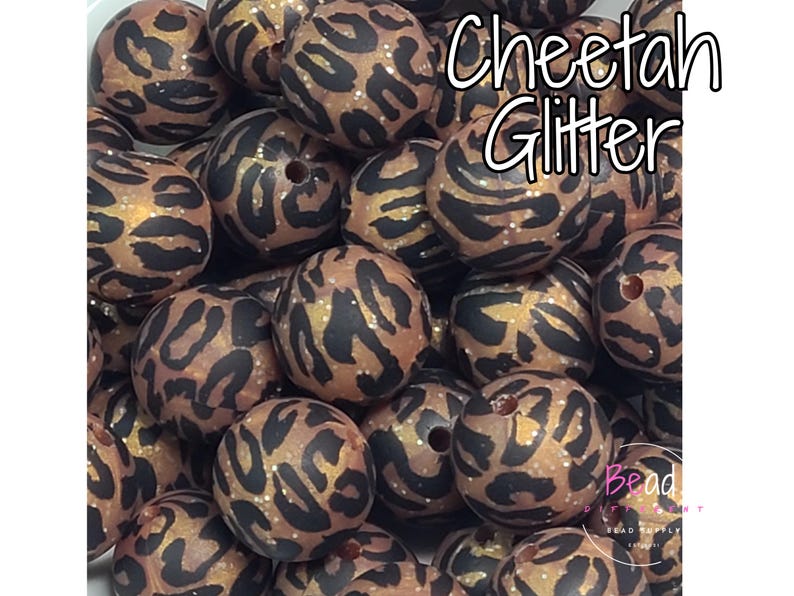Glitter Beads, Cheetah Beads, 15mm Beads, Printed Beads, Bulk Beads ...