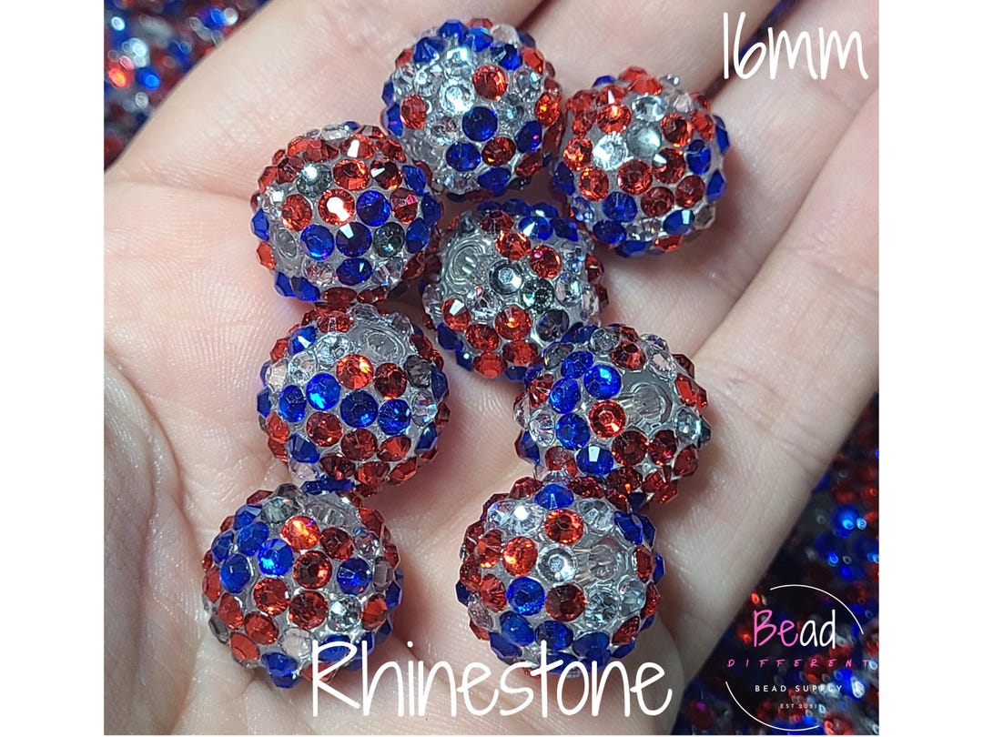 16mm Beads, Rhinestone Beads, Mixed Color Beads, Patriotic Bead, Red ...