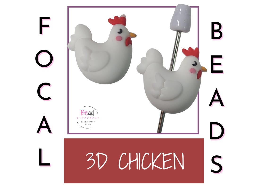 3D Beads, Chicken Beads, Silicone Focal Beads, Rooster Focal Beads ...