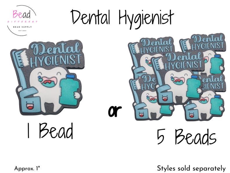 Dental Hygienist Beads, Silicone Focal Bead, Dental Bead, Dentist Bead ...