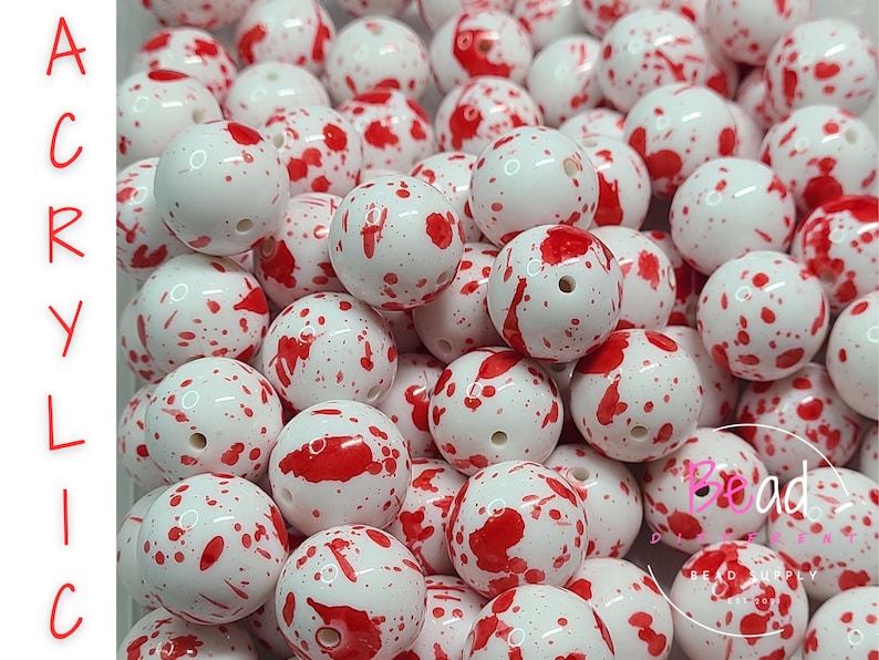 20mm Bubblegum Bead, Blood Splatter Beads, Red Chunky Beads, Acrylic ...