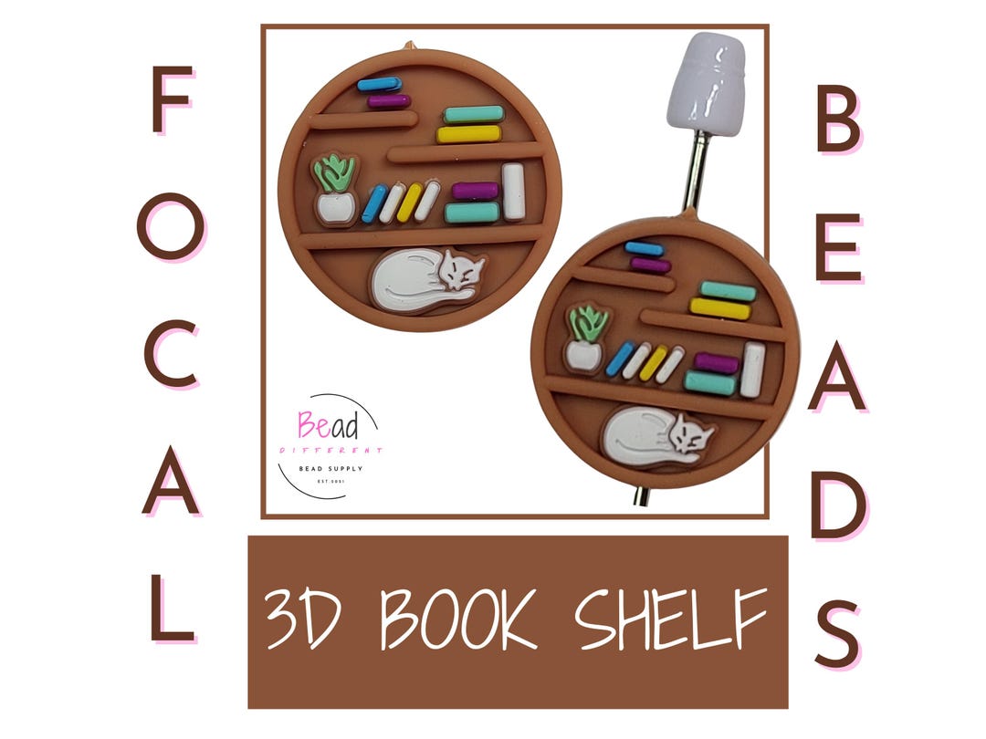 3D Book Beads, Book Club Beads, Book Shelf Bead, Silicone Focal Beads ...