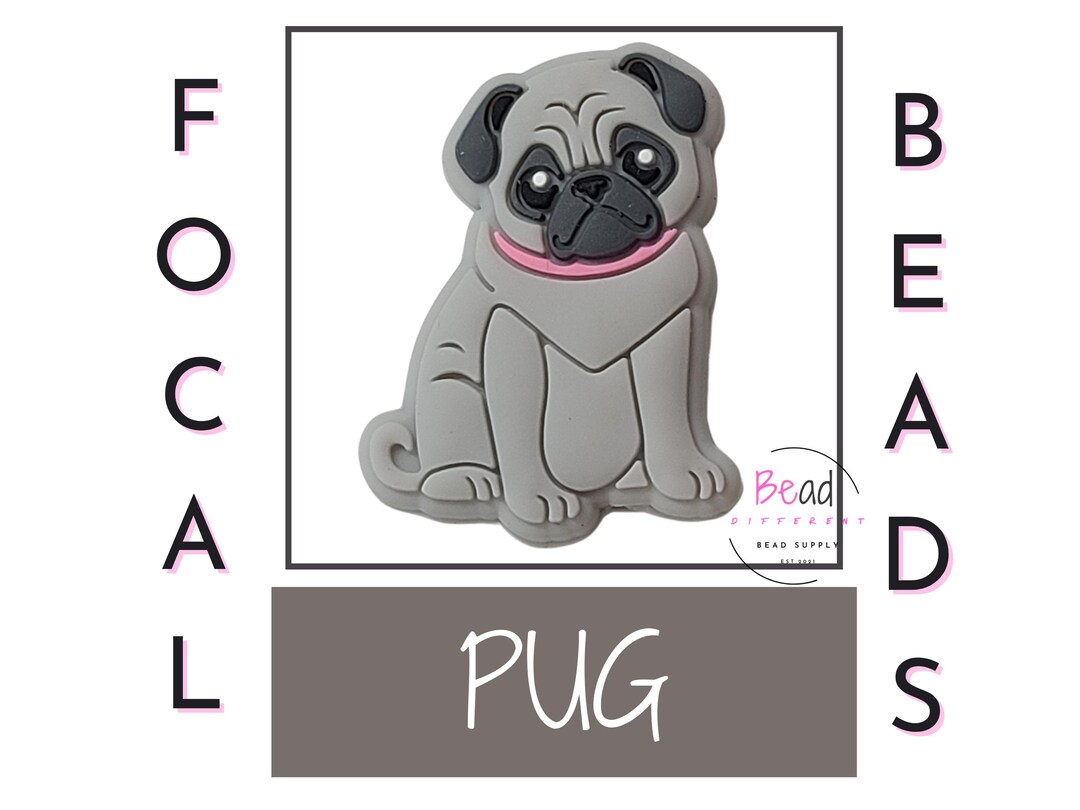 Pug Beads, Silicone Focal Beads, Dog Beads, Paw Print Beads, Animal ...
