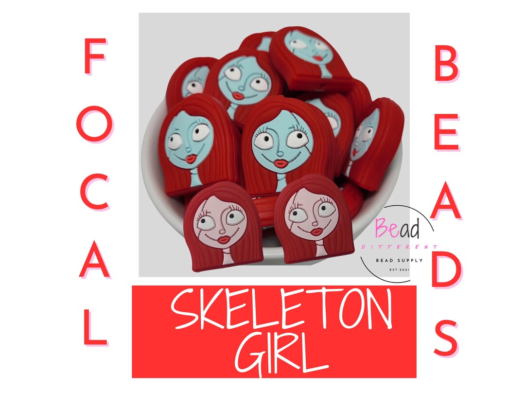 Skeleton Girl Character Focal Silicone Beads, Skeleton Beads, Halloween ...