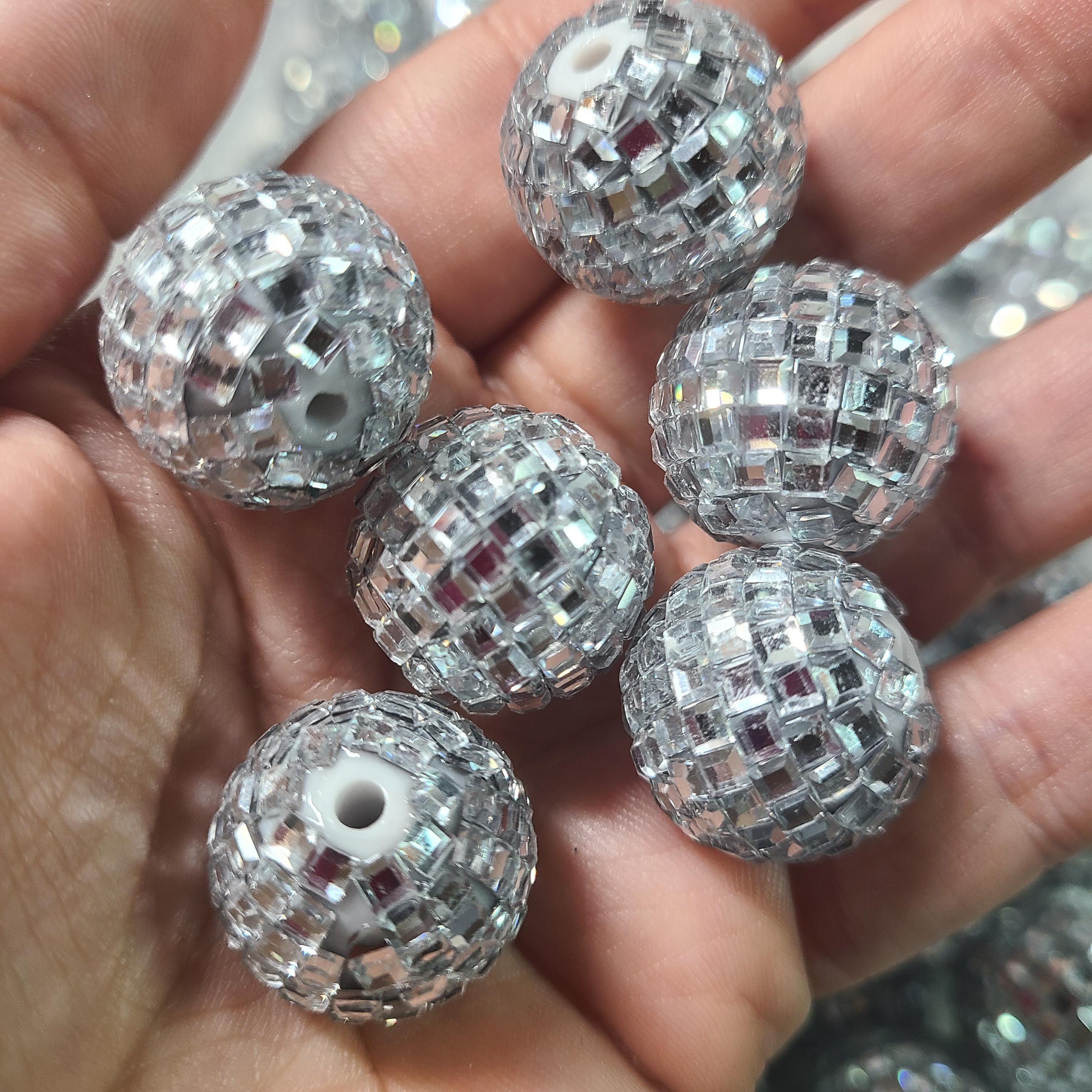 20mm Bubblegum Bead, Disco Ball Bead, Silver Beads, New Year Beads ...