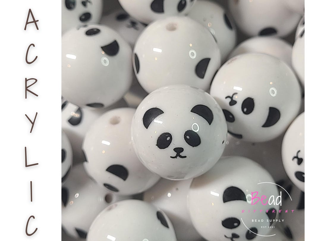 20mm Bubblegum Bead, Panda Bead, Black White Beads, Animal Beads ...