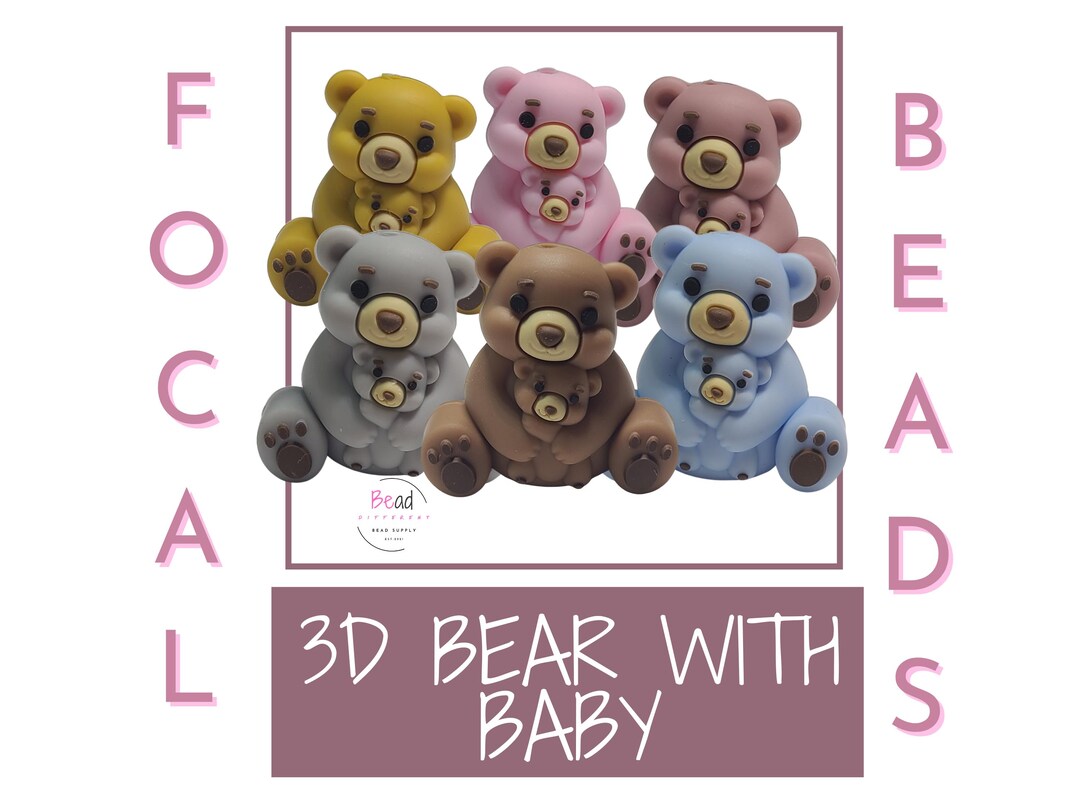 3D Baby Bear Bead, Cub Bead, Silicone Focal Bead, Animal Focal Bead ...