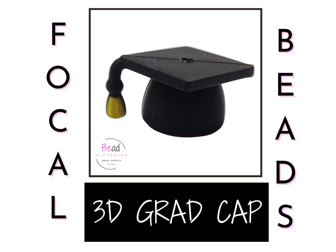 3D Bead, Graduation Cap Bead, Silicone Focal Bead, School Beads, Grad ...