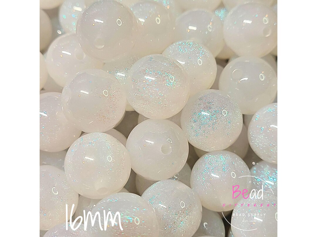 16mm Acrylic Beads, Shimmer Bead, White Bead, Chunky Bead, Glittery ...