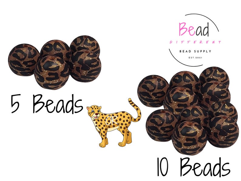 Glitter Beads, Cheetah Beads, 15mm Beads, Printed Beads, Bulk Beads ...