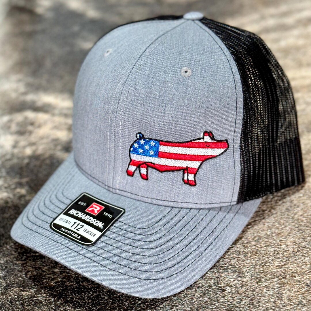 Patriotic Pig Trucker Hat – USA Flag Embroidered Richardson 112 Cap ...