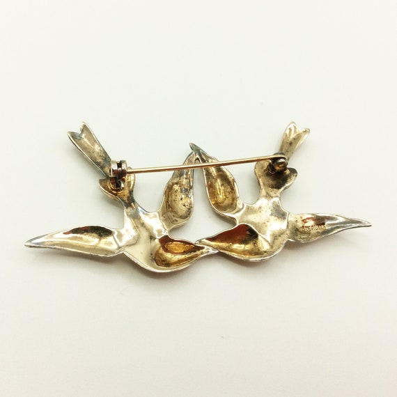 Vintage Sterling Silver Marked Love Birds Brooch Rhin… - Gem