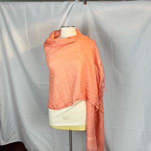Vintage Peach Cejon Pashmina Shawl Scarf Fringed Viscose Linen Blend ...