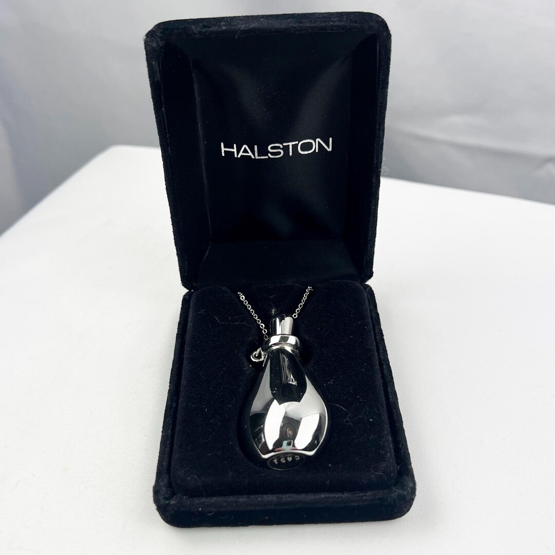 Vintage 70s HALSTON Elsa Peretti Design Chrome Perfume Pendant Necklace ...