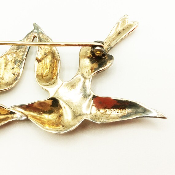 Vintage Sterling Silver Marked Love Birds Brooch Rhin… - Gem