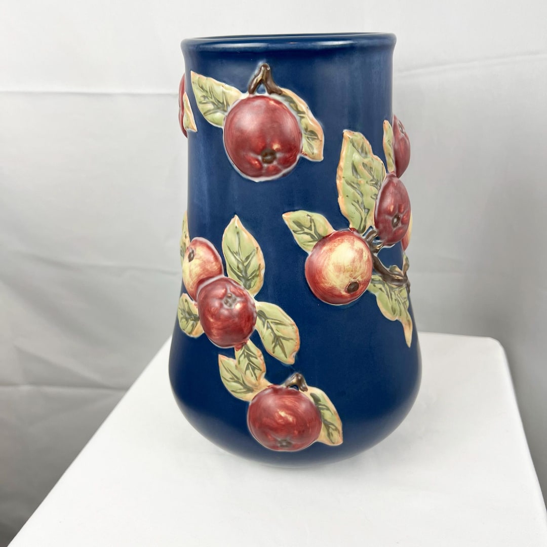 Vintage Indigo Blue Longaberger early Harvest Vase Hand Painted Apples 10.5 - Etsy