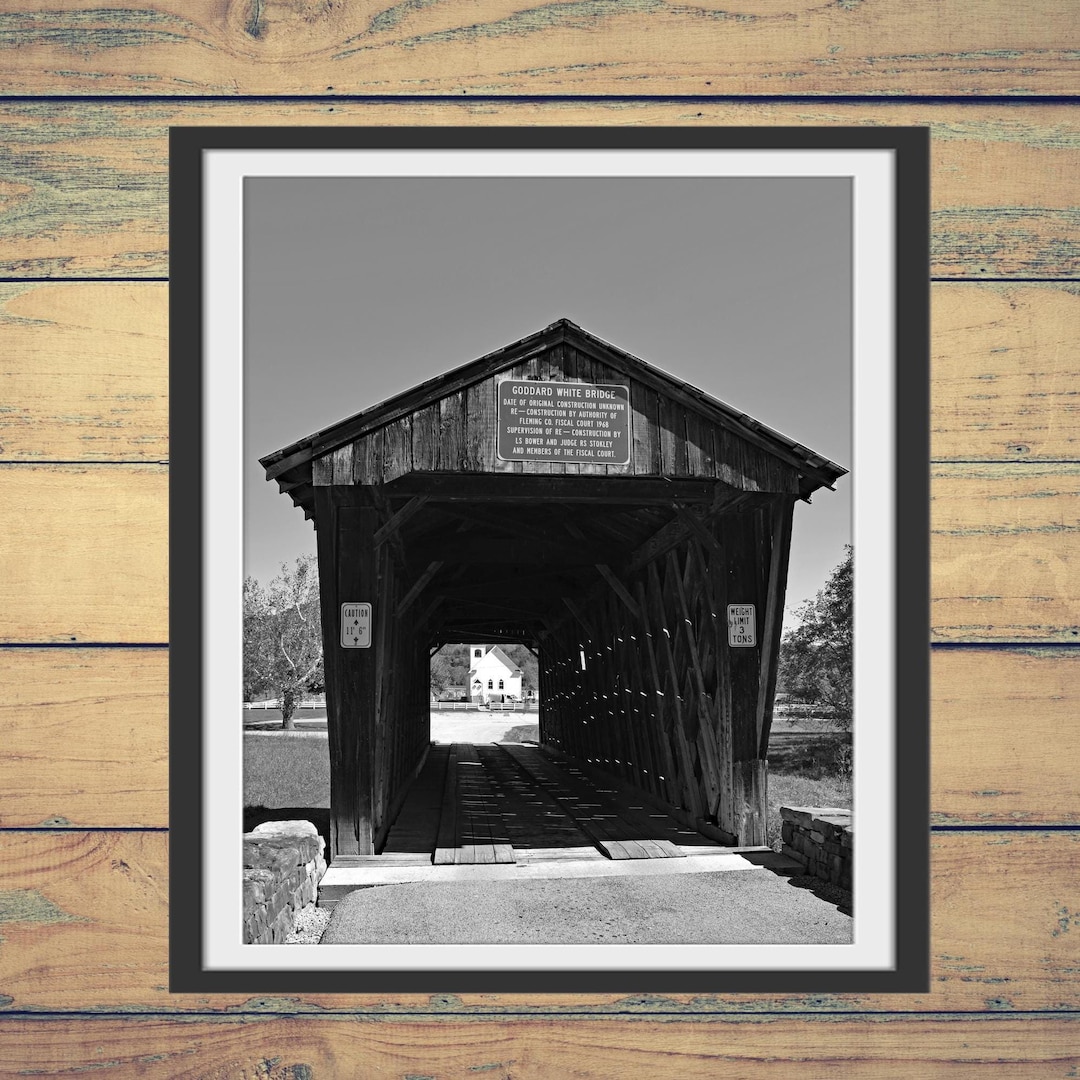 Covered Bridge Photo Print, Black and White Goddard Bridge Photography ...