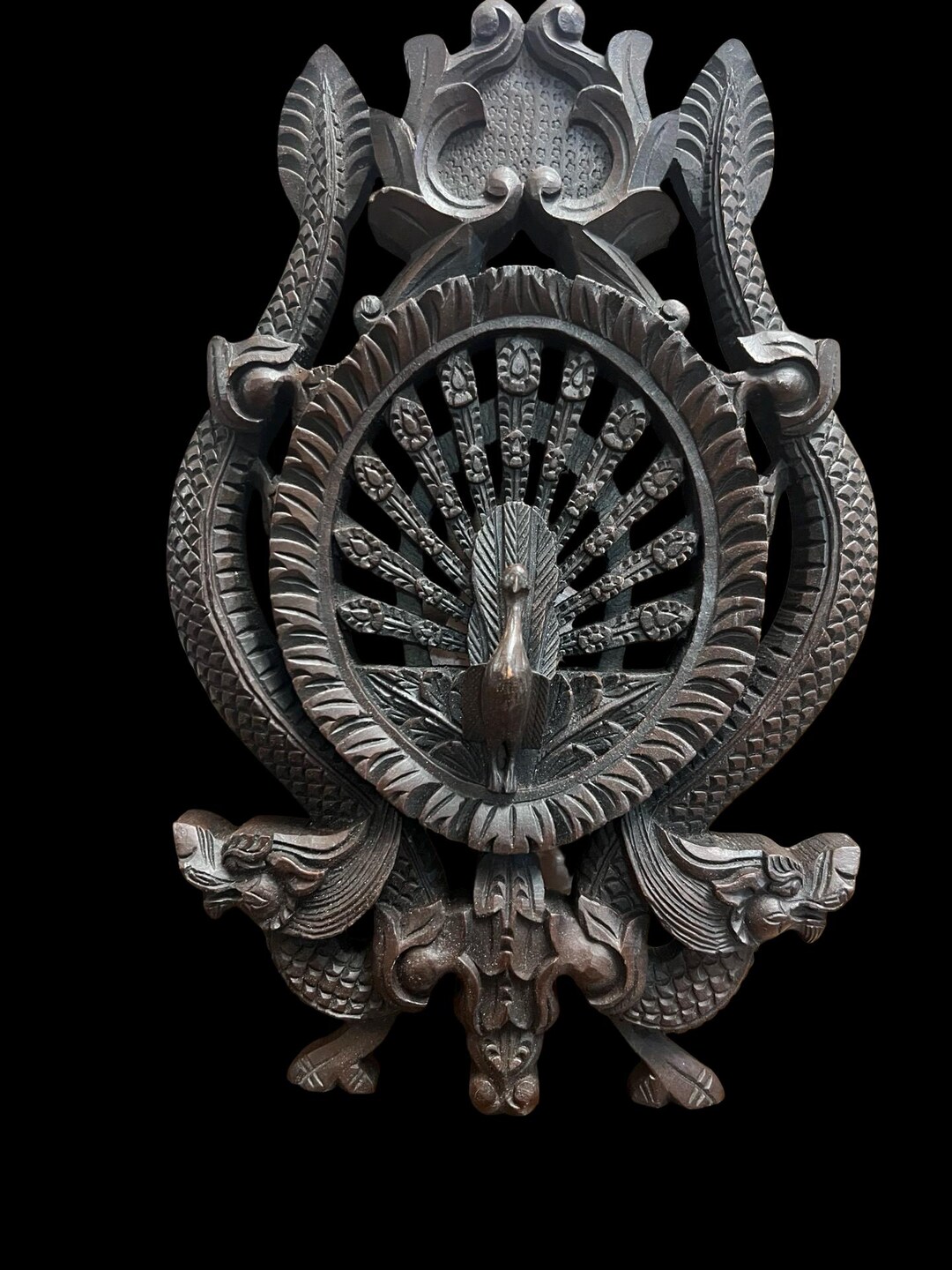12” Beautifully Handcarved Peacock and Dragon on Each Side Wall Decor ...