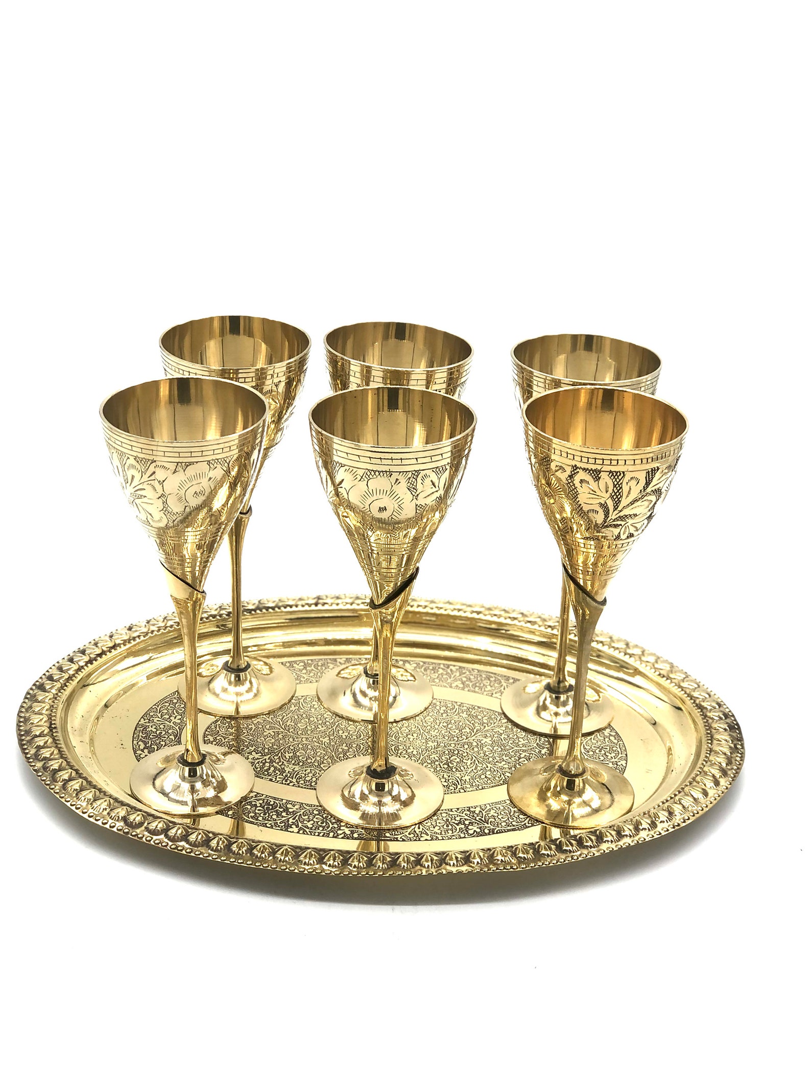 Brass Wine Cup Set (round Design) / Home Decor / Beautifully Crafted ...